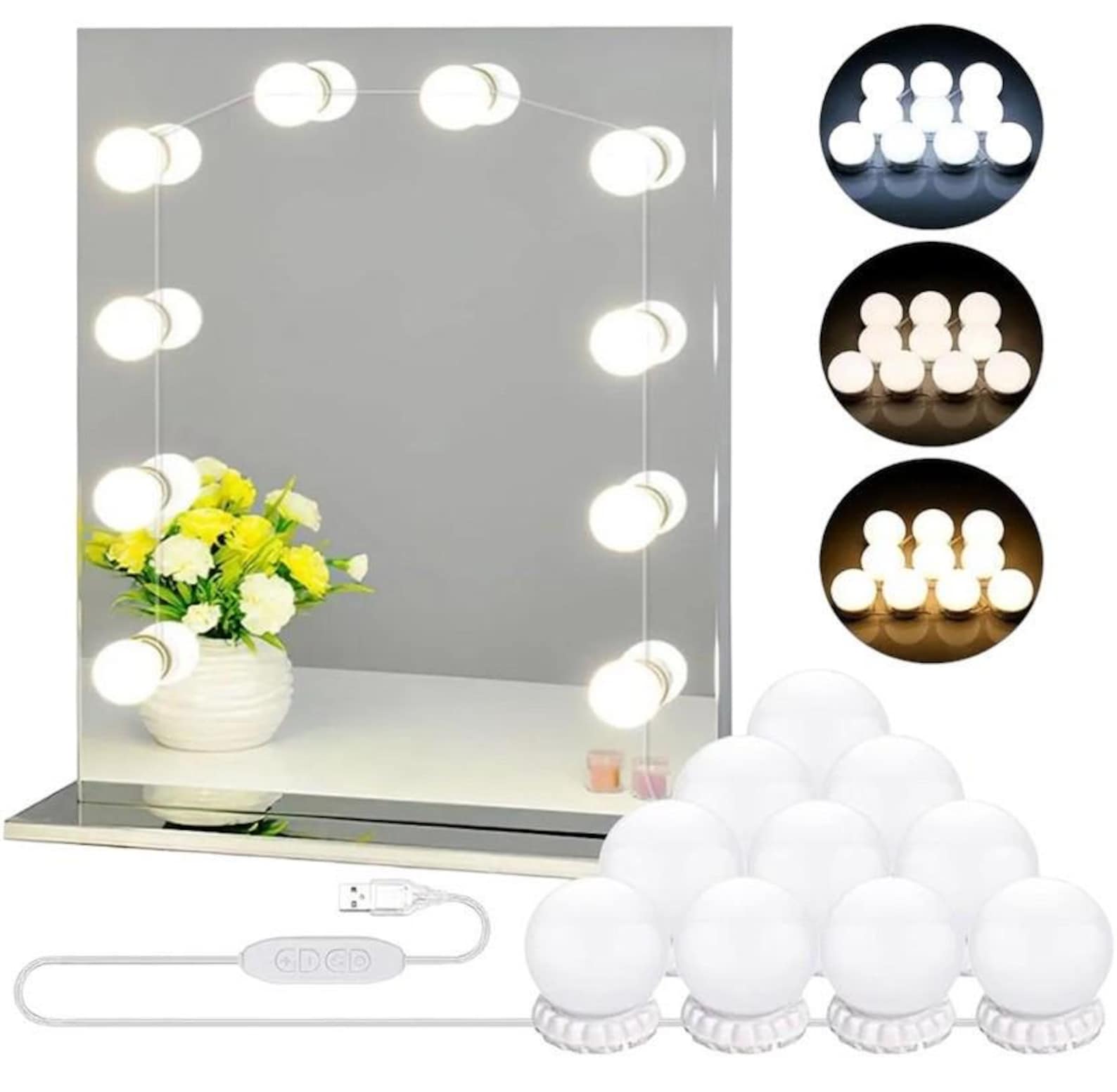 Hollywood Style 10 Pieces 3 Colors LED Makeup Table Lamp, Adhesive and ...