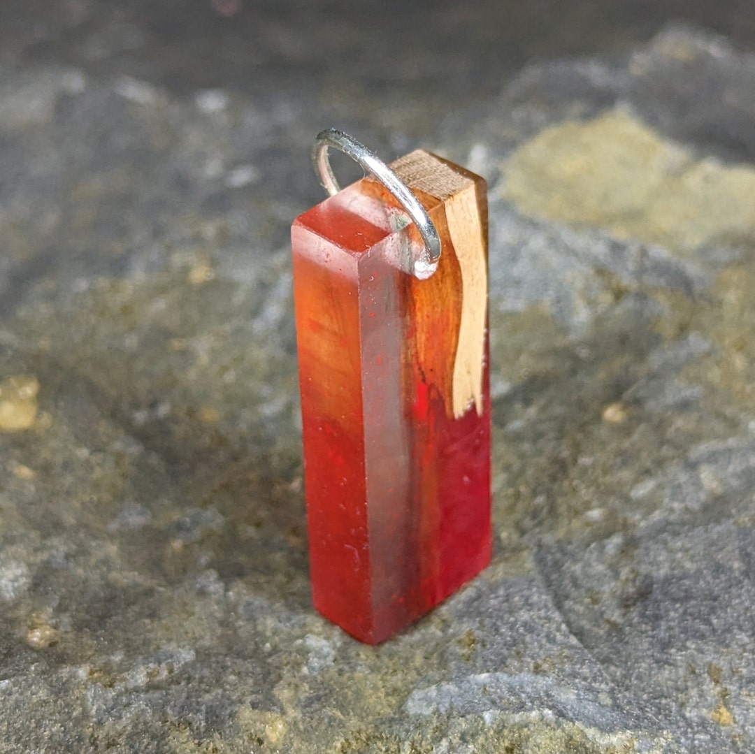 Wood and Epoxy Resin Pendant - Red - Etsy