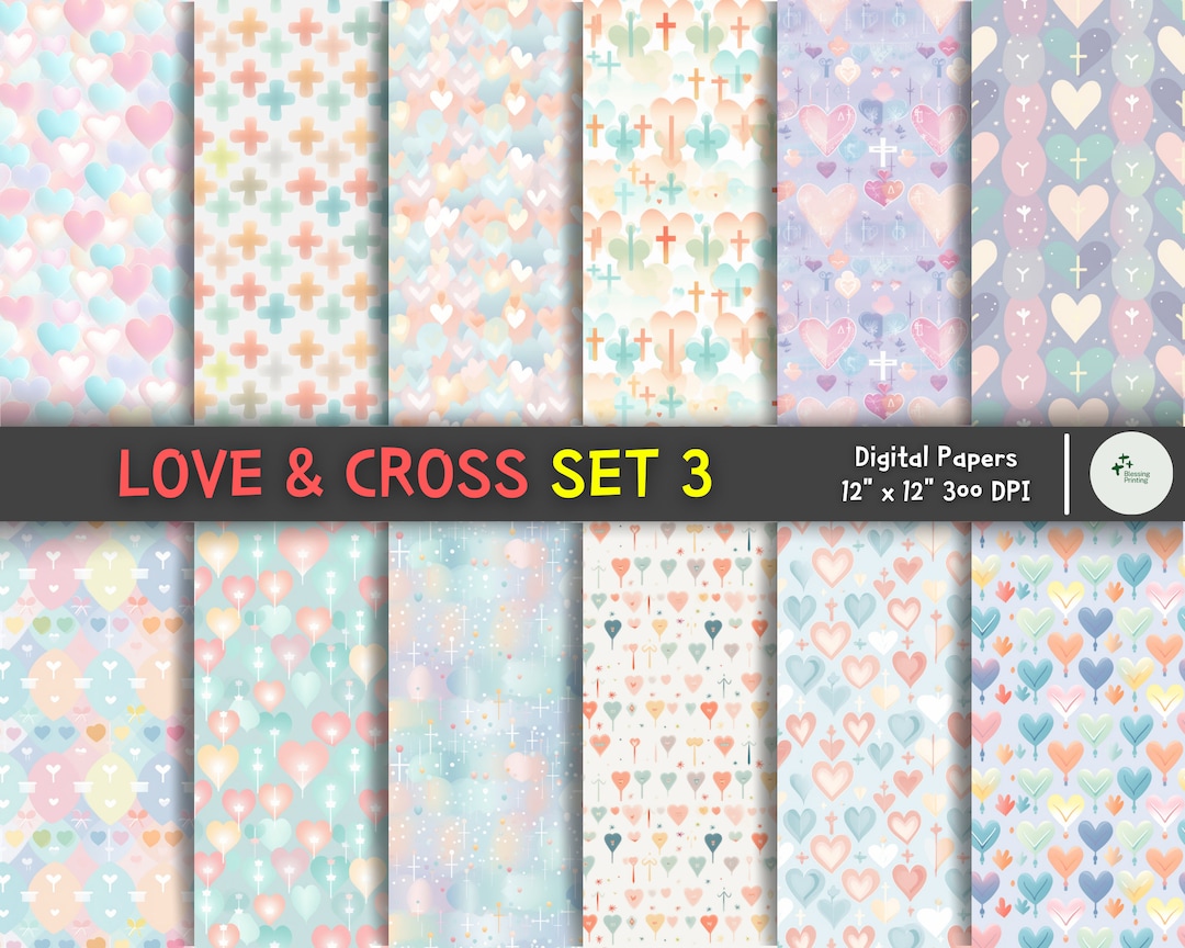 Cross and Heart Seamless Paper Set 3 Love Digital Pattern Christmas ...