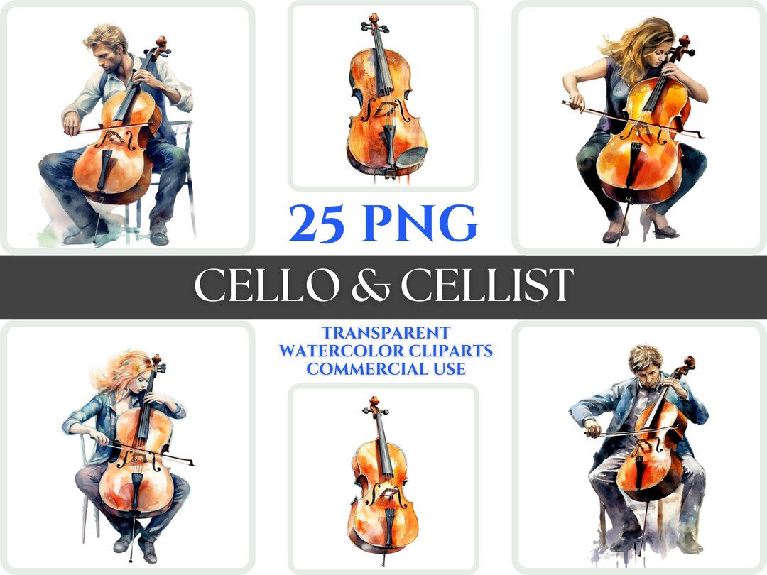 Expressive Cello Playing Man Watercolor Clipart Cellist Woman Portrait ...