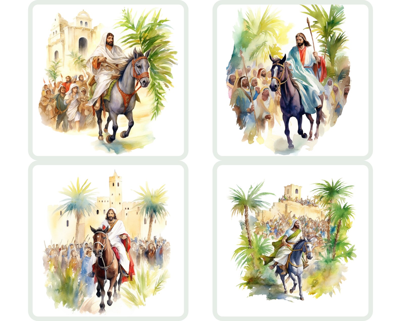 Palm Sunday Watercolor Clipart Bundle, Jesus Enters Jerusalem (PNG ...