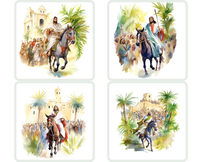 Palm Sunday Clipart PNG Watercolor Bundle Christian Clipart Abstract ...