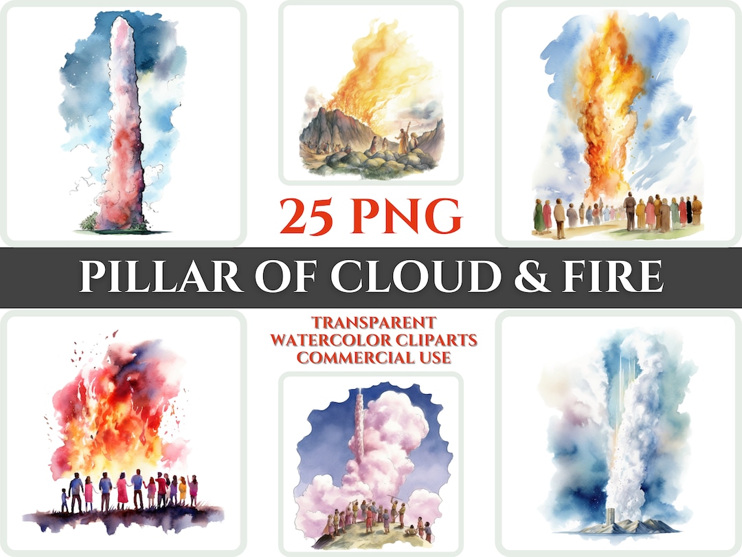 Pillar of Cloud and Fire Clipart PNG Watercolor Bundle Christian ...