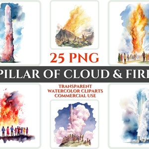 Pillar of Cloud and Fire Clipart PNG Watercolor Bundle Christian ...