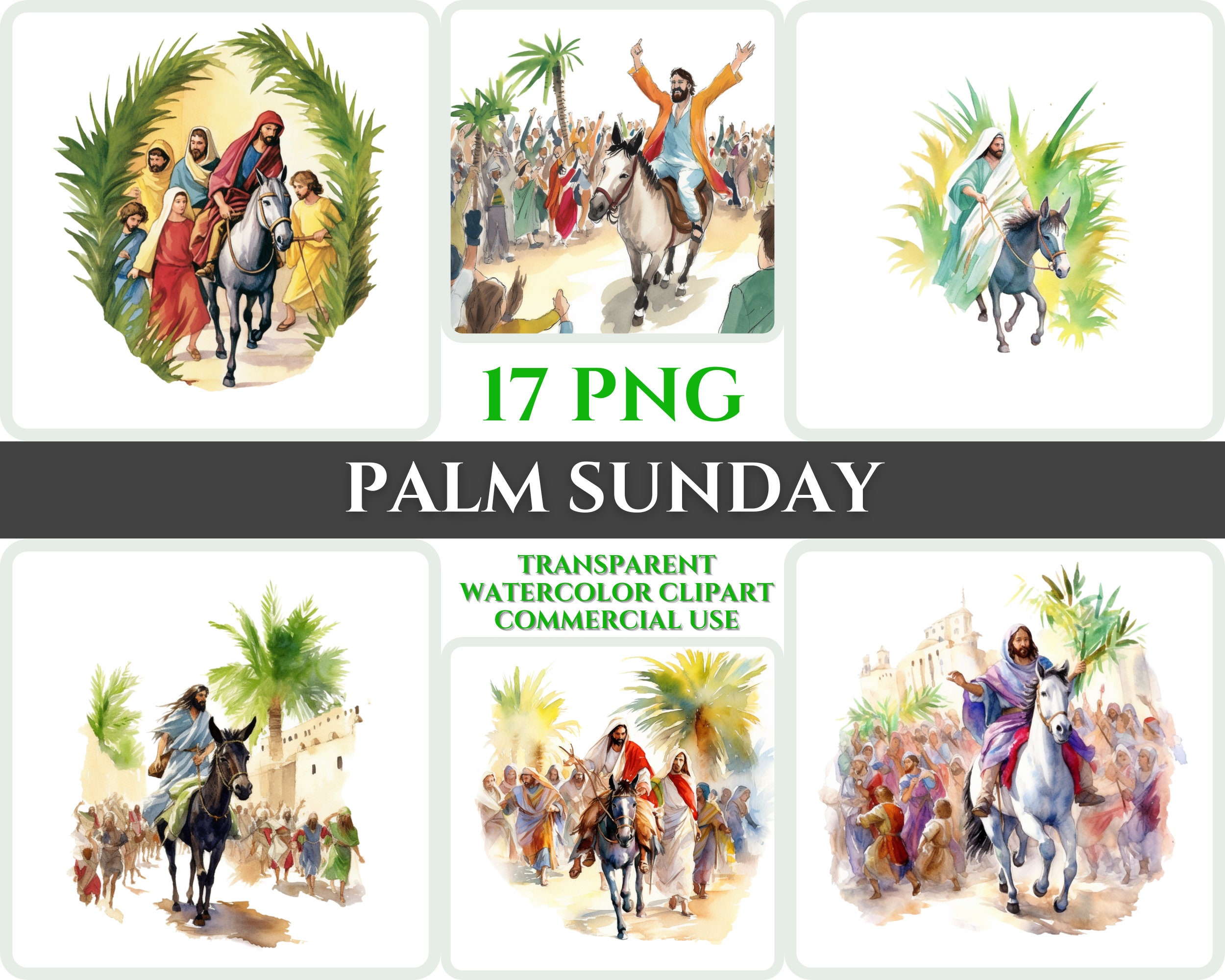 Palm Sunday Clipart PNG Watercolor Bundle Christian Clipart Abstract ...