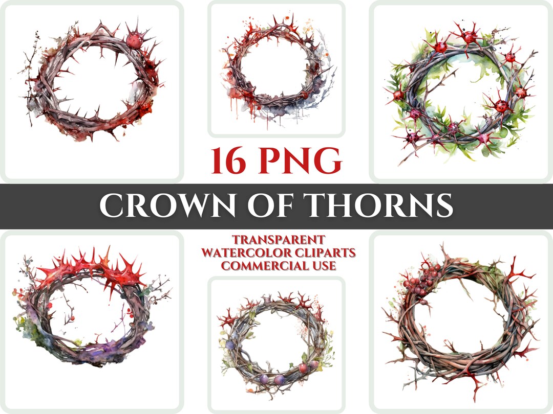 Crown of Thorns Clipart PNG Watercolor Bundle Christian Clipart Set ...