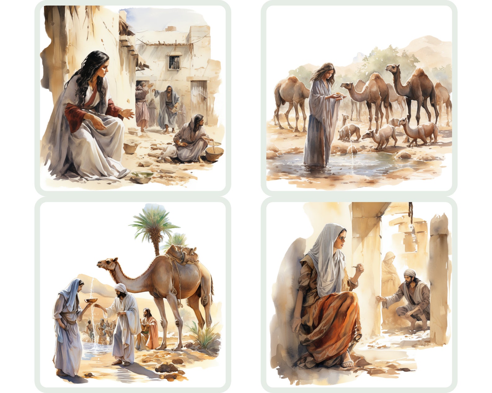 Rahab & Rebekah Watercolor Clipart, Bible Story PNG (digital Download ...