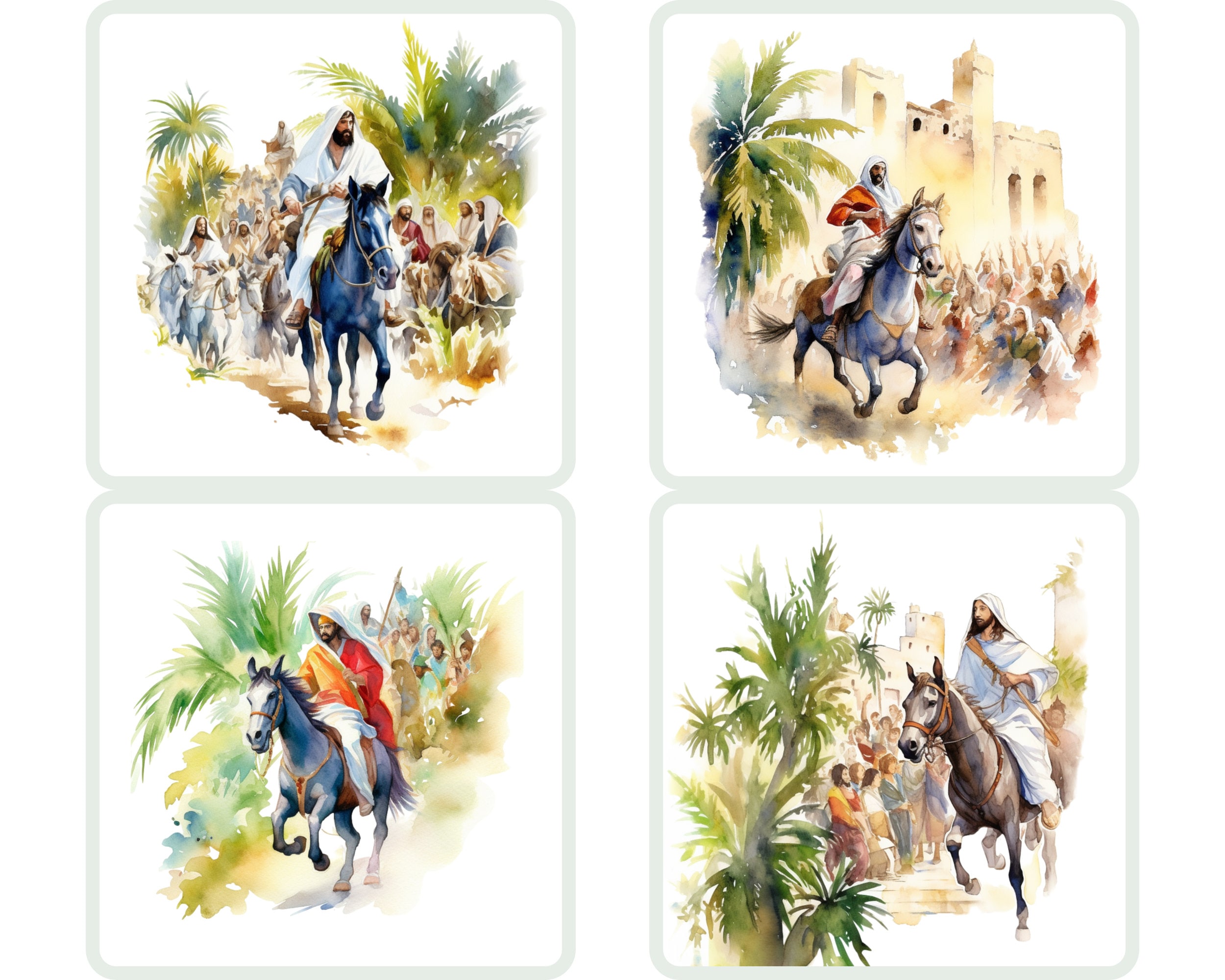 Palm Sunday Clipart PNG Watercolor Bundle Christian Clipart Abstract ...