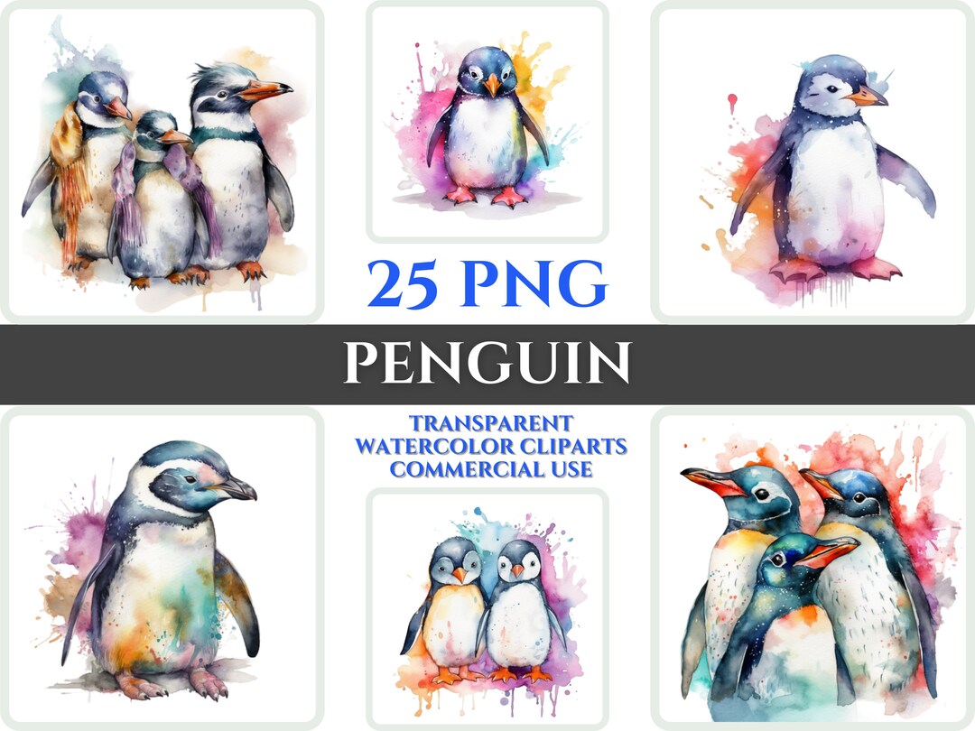 Watercolor Penguin Clipart Penguin PNG Bundle Penguin Wallart Gift ...
