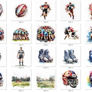 Watercolor Rugby Clipart Bundle Father's Day PNG Rugby Gift for Men ...