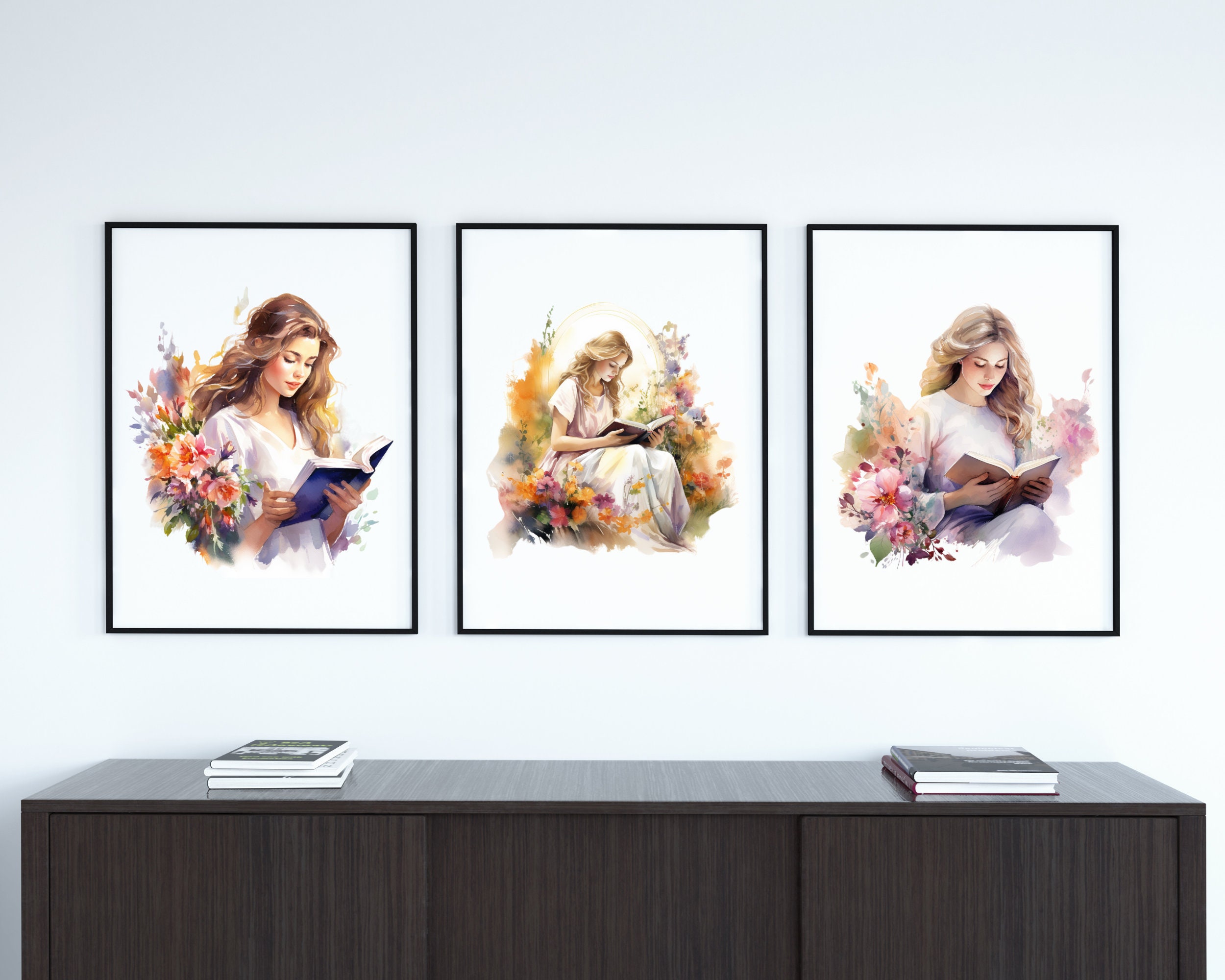Watercolor Lady Reading Bible PNG Clipart, Floral Christian Art ...
