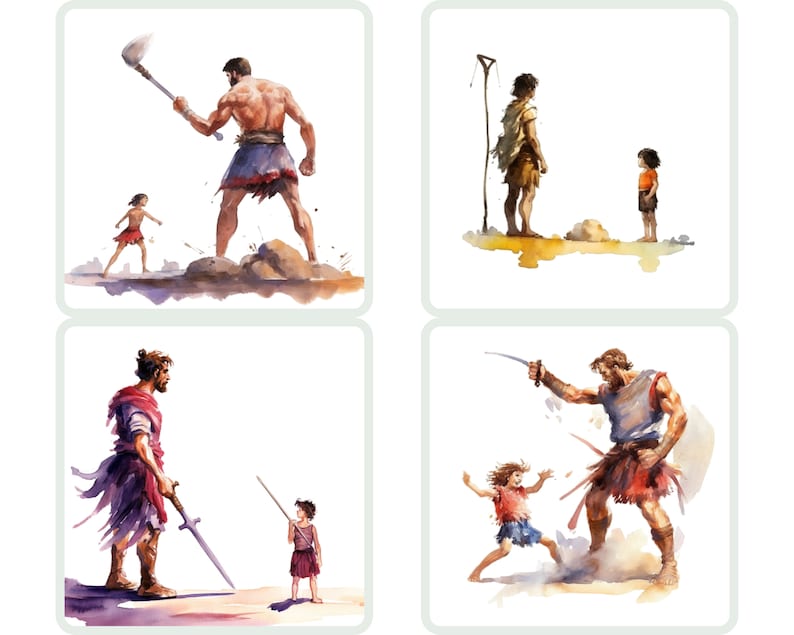 David and Goliath Clipart PNG Watercolor Bundle Christian Clipart ...
