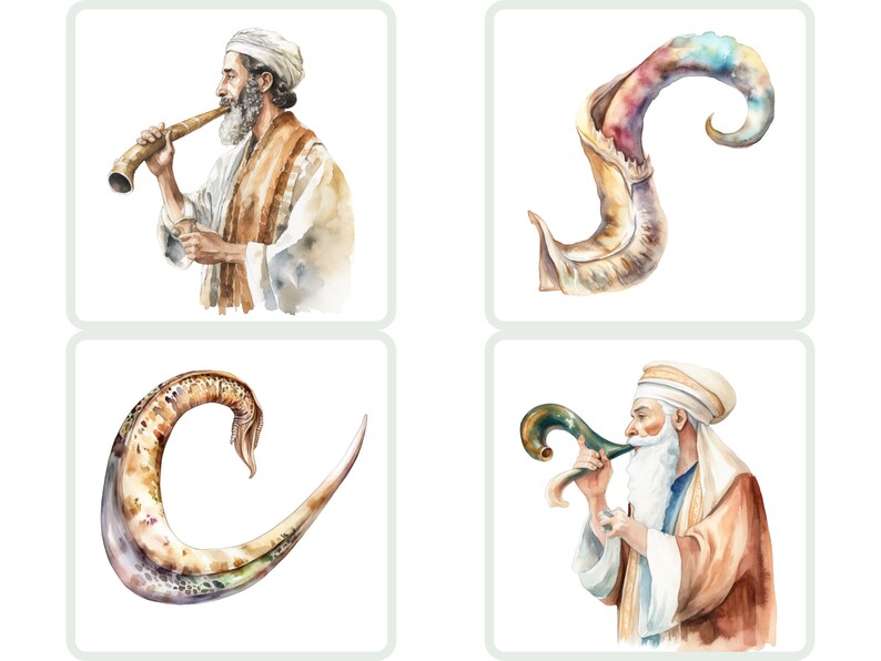 Watercolor Shofar Clipart Bundle, Christian Art (PNG Digital Download ...