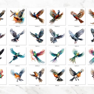 Bird Flying Watercolor Clipart Bundle Majestic Colorful Birds Fly PNG ...