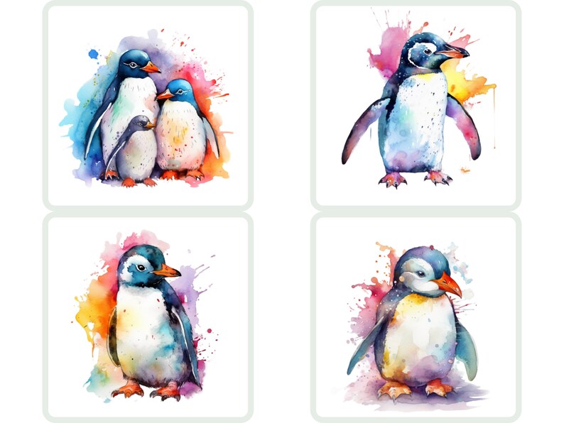 Watercolor Penguin Clipart Penguin PNG Bundle Penguin Wallart - Etsy