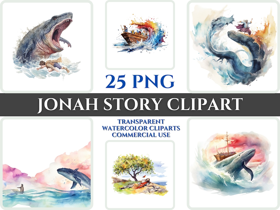 Watercoloar Jonah Clipart PNG Watercolor Bundle Christian Clipart Set ...
