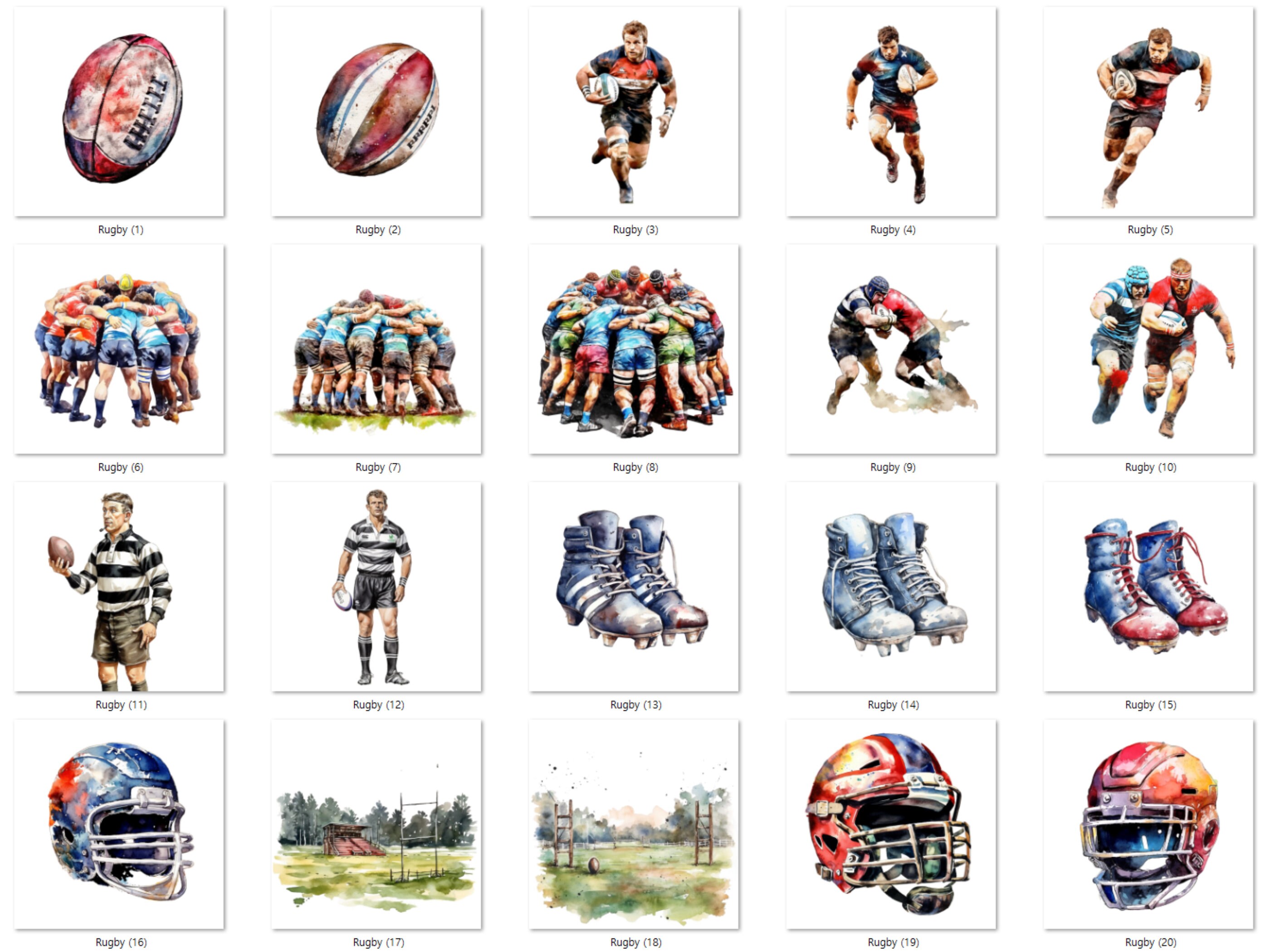 Aquarelle Rugby Clipart Bundle fête des pères PNG Rugby cadeau pour ...