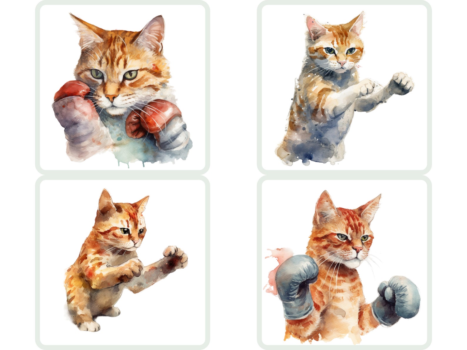 Watercolor Cat Clipart Bundle, Punching Kitten PNG (digital Download ...