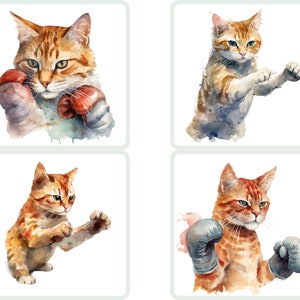 Watercolor Cat Clipart Bundle, Punching Kitten PNG (digital Download ...