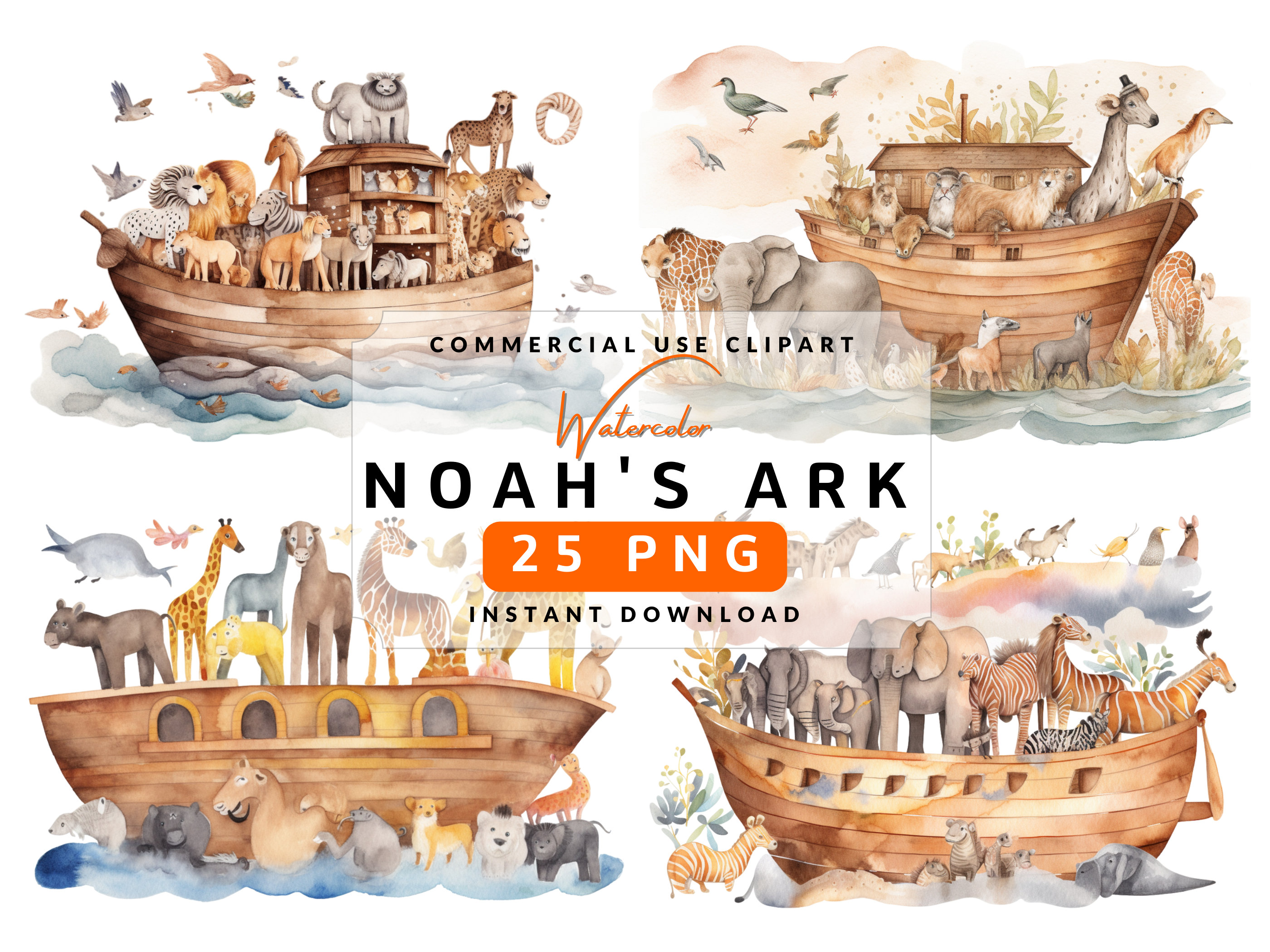 Noah's Ark Clipart PNG Watercolor Bundle Christian Clipart - Etsy Australia