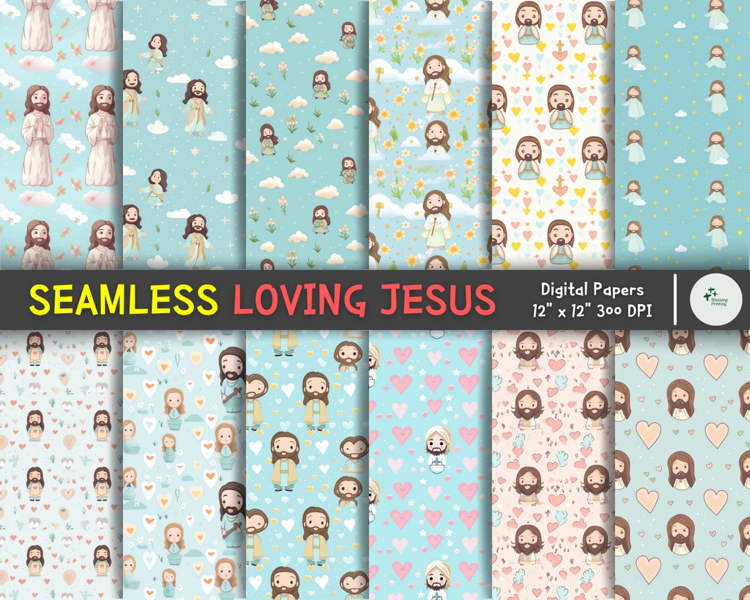 Jesus Digital Paper Set Christian Seamless Pattern Christmas Scrapbook ...