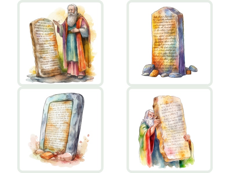 Ten Commandments Clipart PNG Watercolor Bundle Christian Clipart Set ...