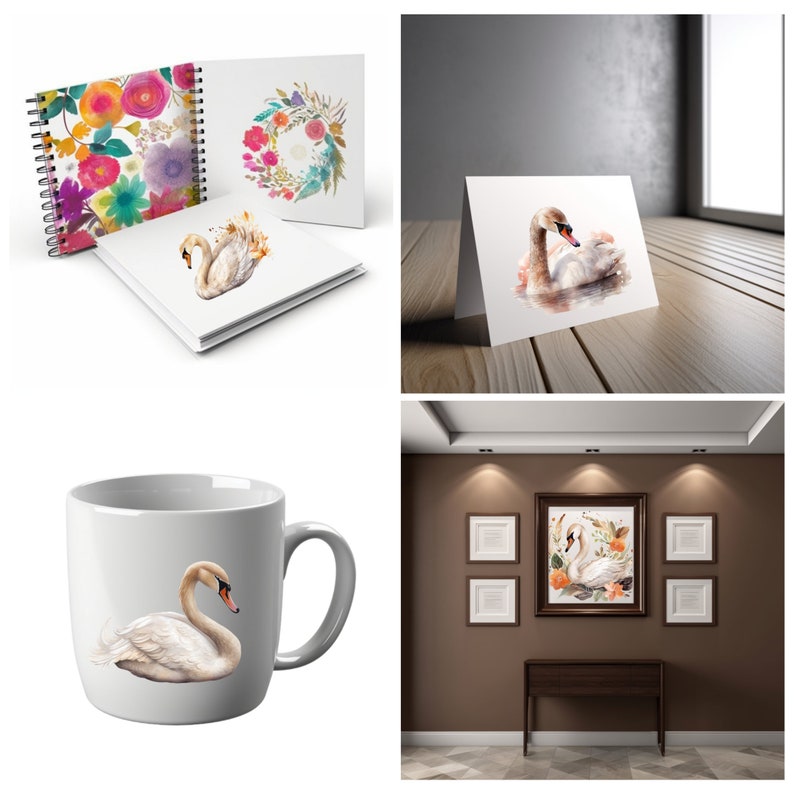 Watercolor Swan Clipart Swan PNG Bundle Swan Wallart Gift for - Etsy