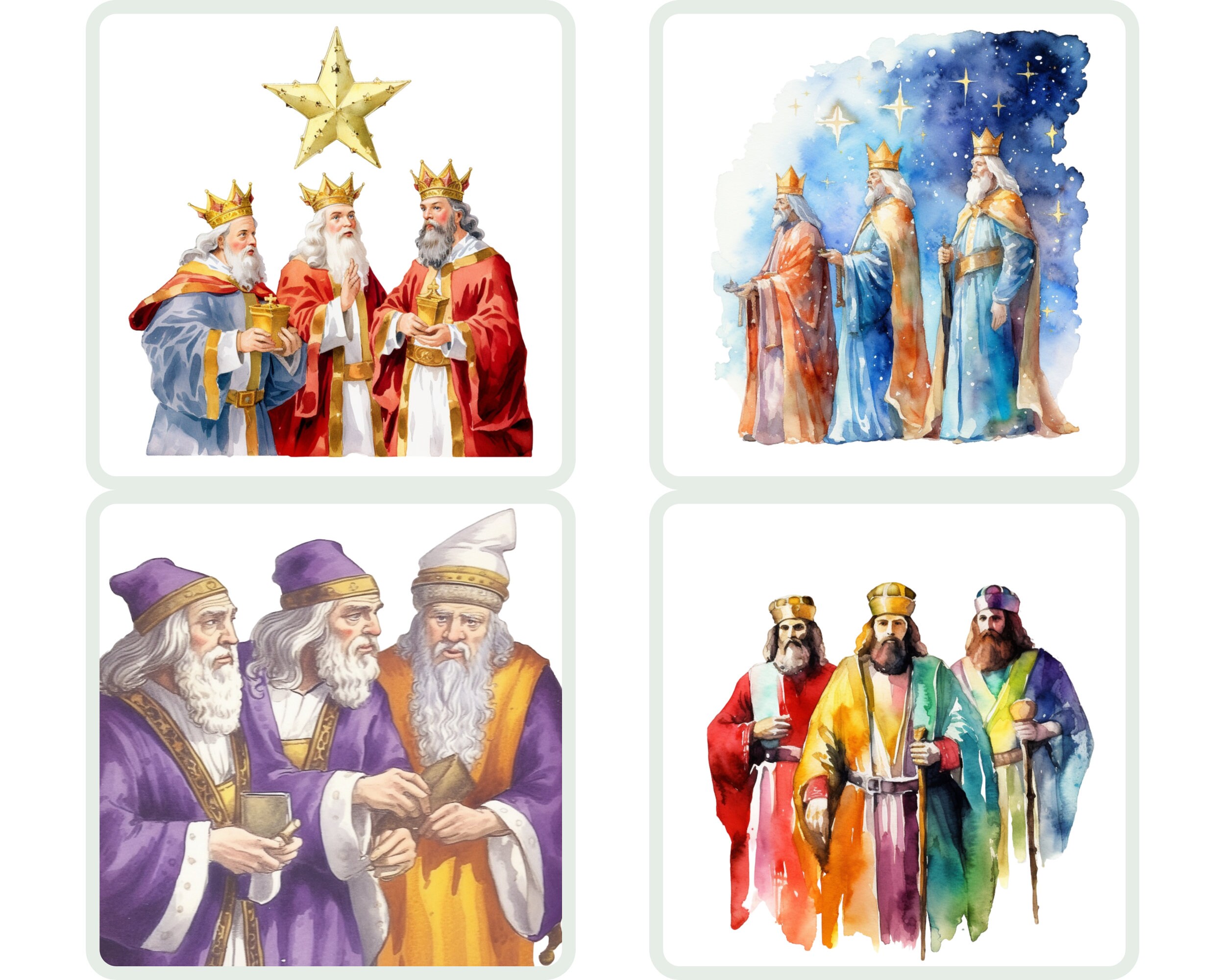 Three Wise Men Following the Star Clipart PNG Watercolor Bundle ...