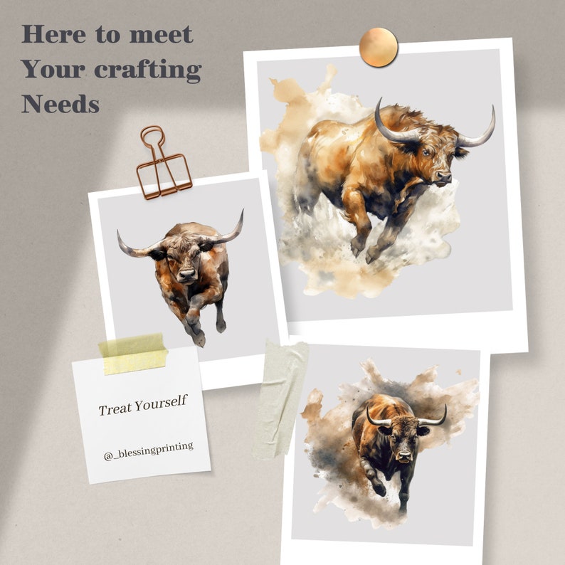 Watercolor Ox Clipart Bundle Wallart PNG Ox Gift for Craft - Etsy