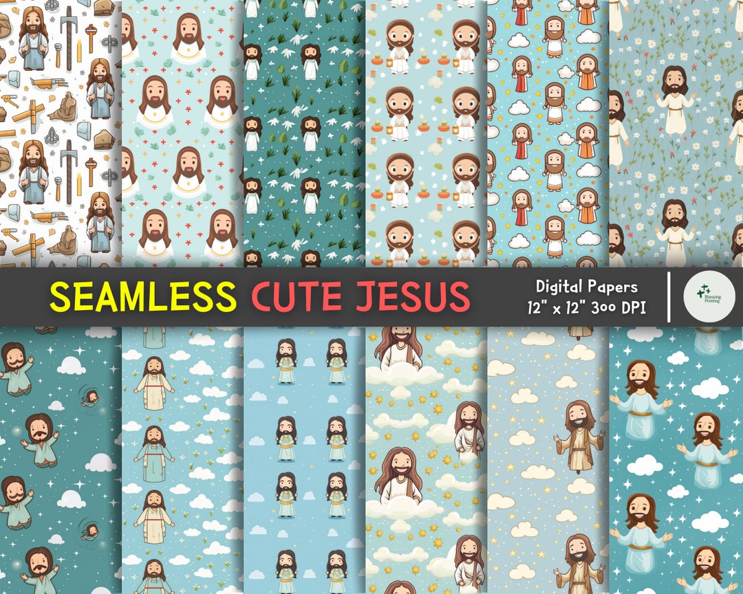 Christian Digital Paper Set Jesus Seamless Pattern Christmas Scrapbook ...