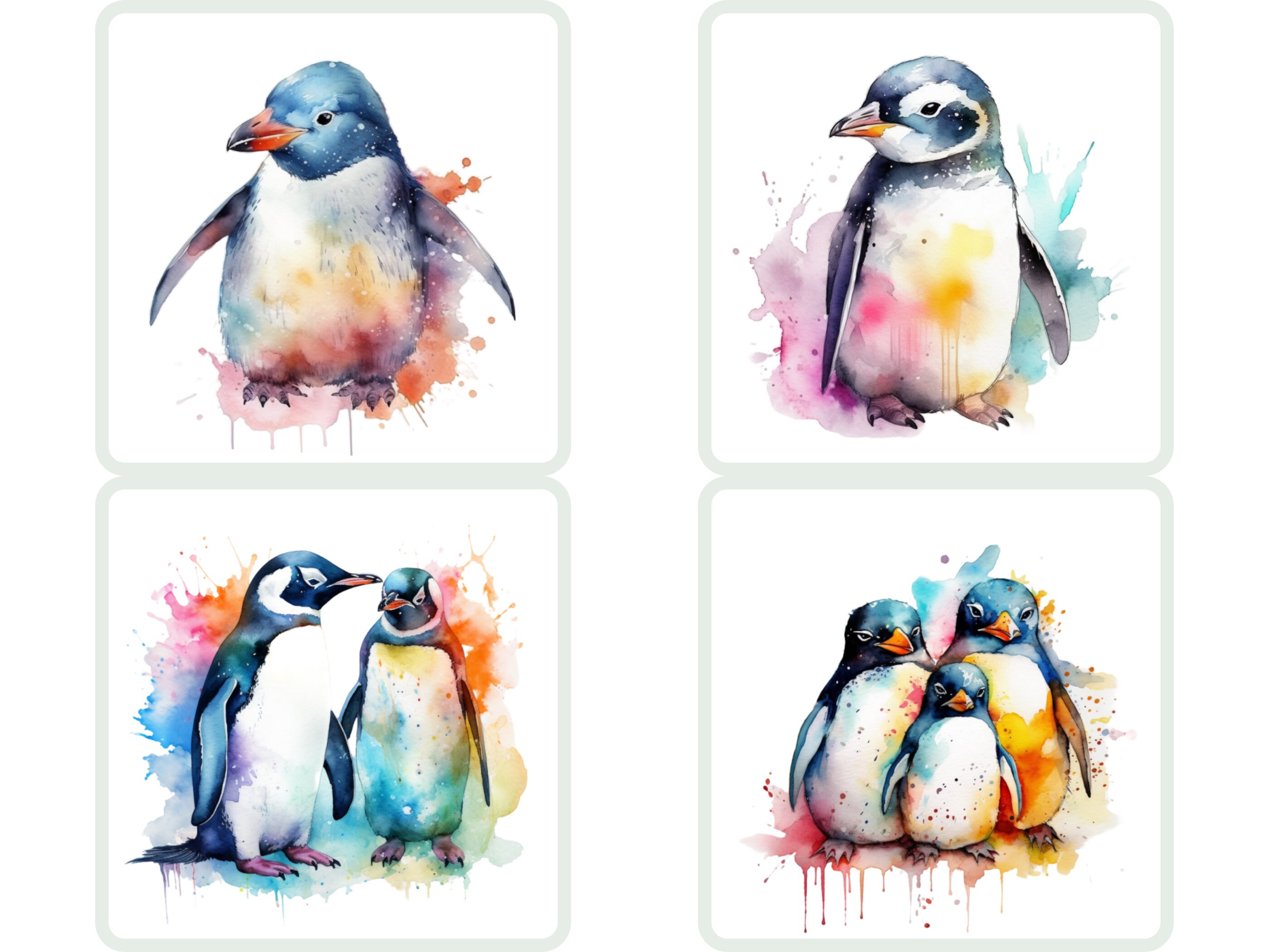 Watercolor Penguin Clipart Bundle, Nursery Wall Art (PNG Digital ...