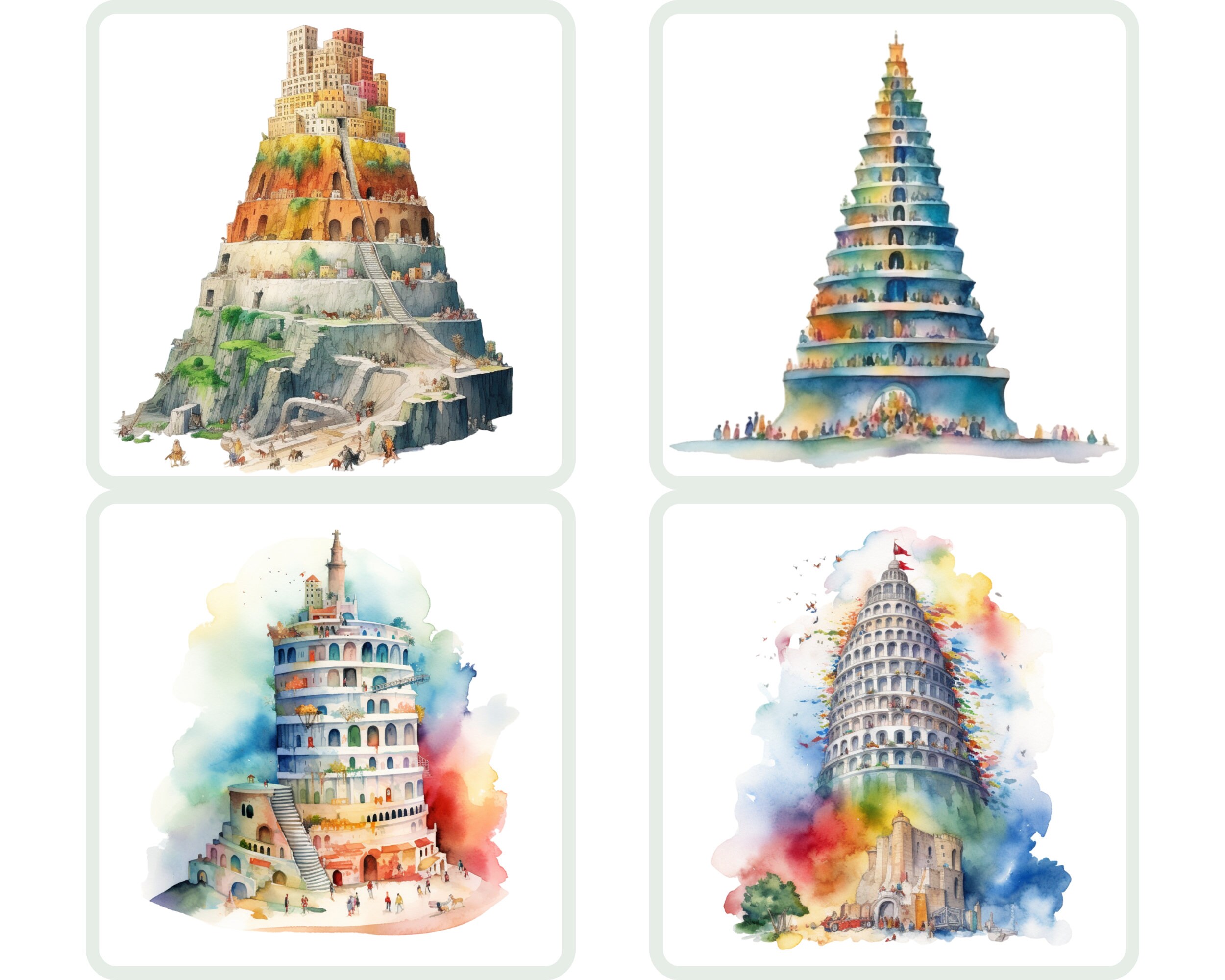 Tower of Babel Clipart PNG Watercolor Bundle Christian Clipart - Etsy ...