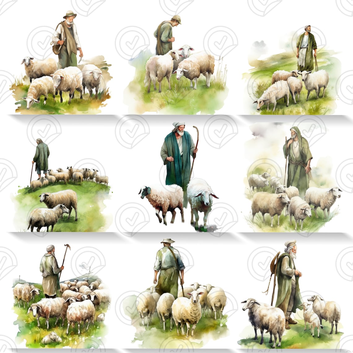 Watercolor Shepherd & Sheep Clipart Set (PNG, Digital Download) - Etsy