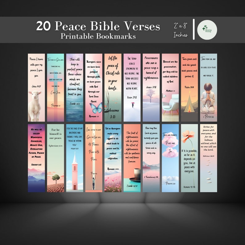 Printable Peace Bible Verse Bookmark Set of 20 Christian Baptism Gift ...