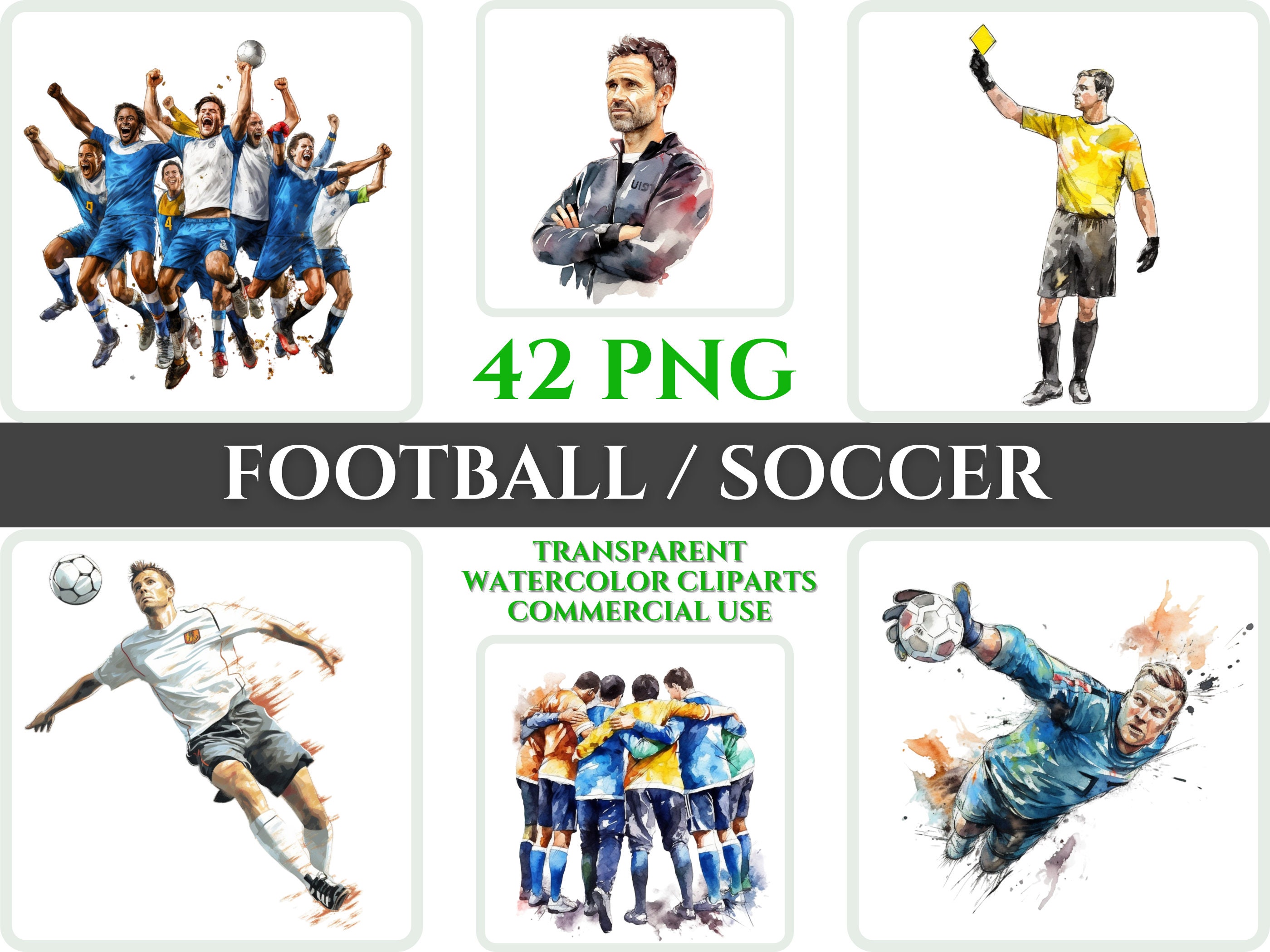 Watercolor Football Clipart Bundle Father's Day PNG Soccer - Etsy