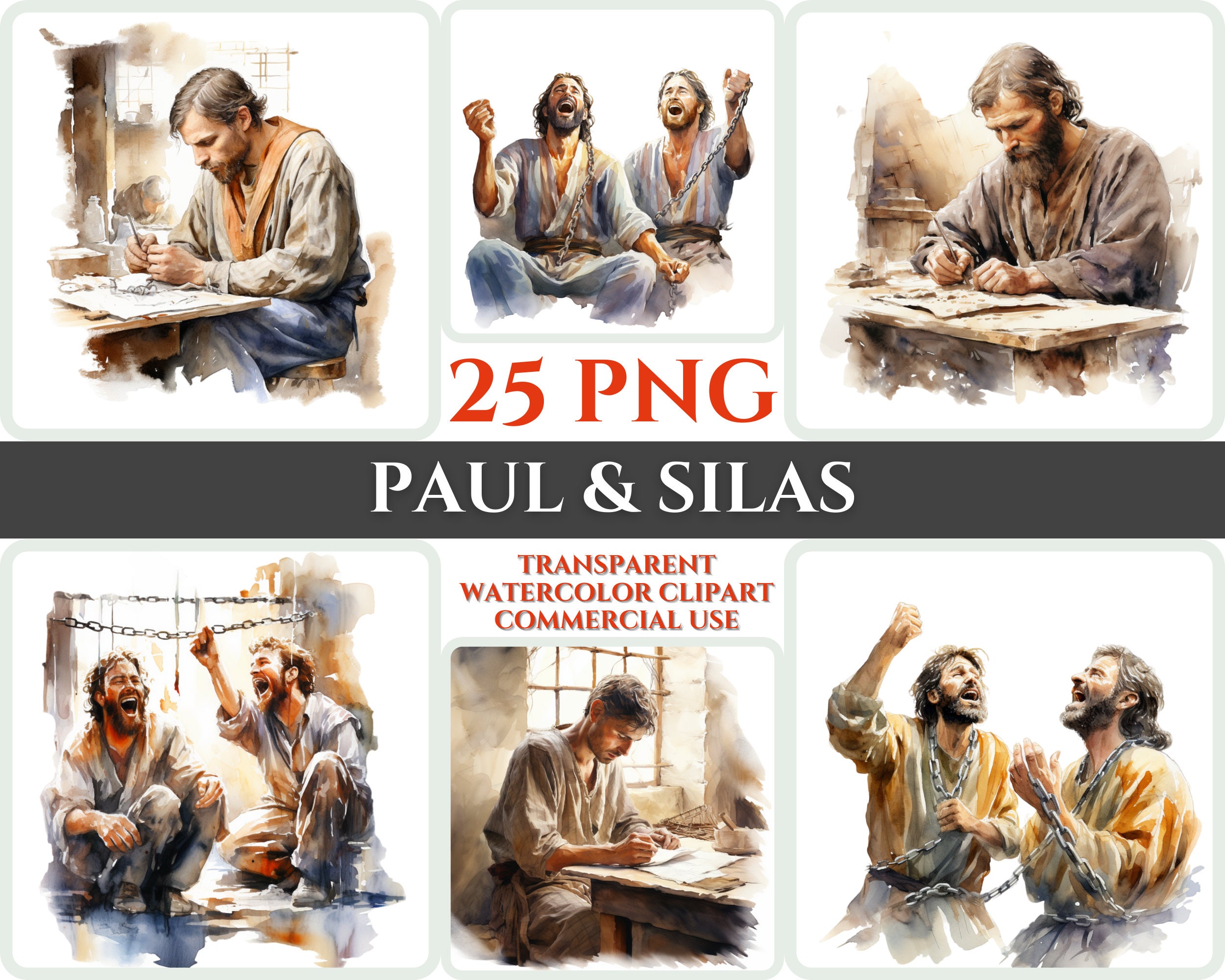 Paul et Silas PNG Clipart aquarelle Christian cadeau Clipart Bible ...