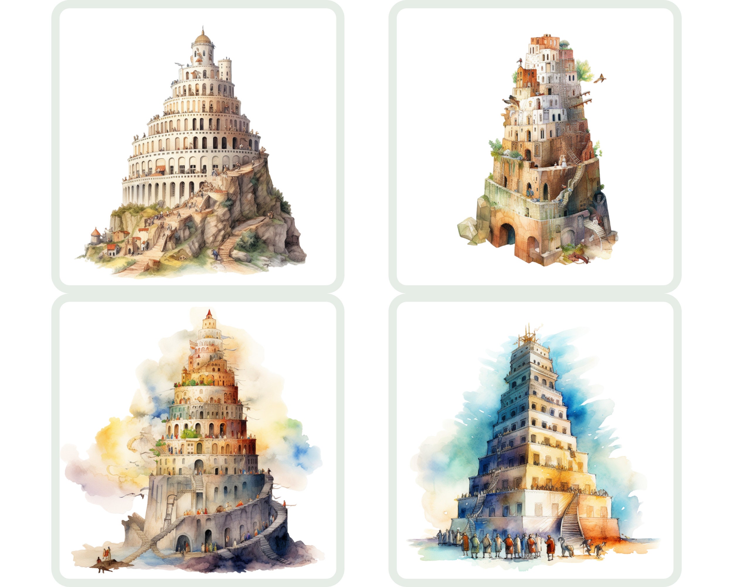 Tower of Babel Clipart PNG Watercolor Bundle Christian Clipart - Etsy ...