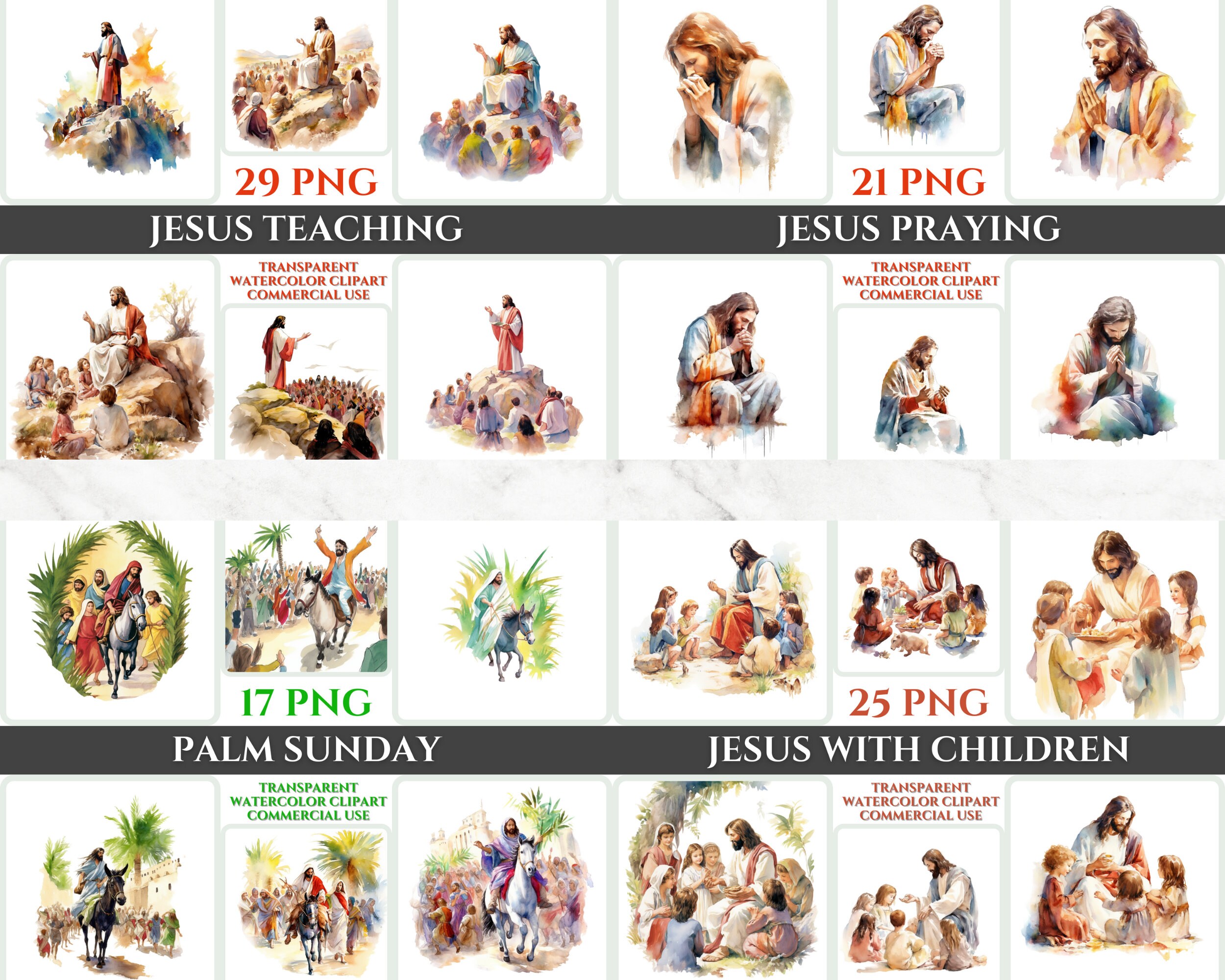 Jesus Watercolor Clipart Bundle Abstract Spiritual Christian Craft PNG ...