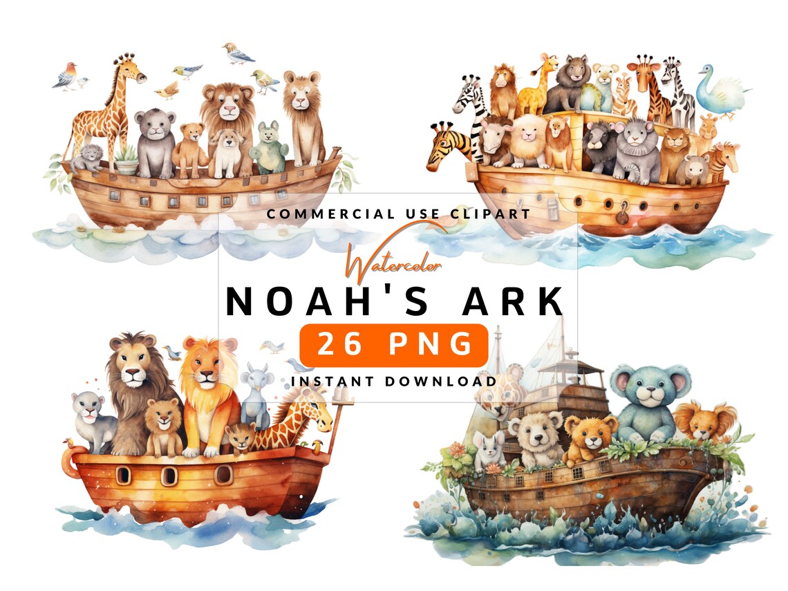 Aquarell Noah's Arche Clipart Bundle, Christian PNG Set (digitaler ...