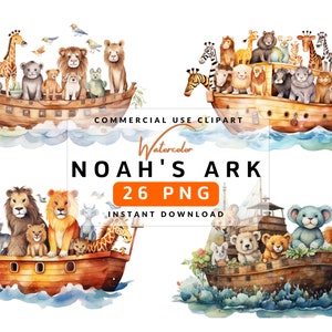 Noah's Ark Clipart PNG Watercolor Bundle Christian Clipart Set Ark ...