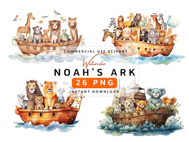 Noah's Ark Clipart PNG Watercolor Bundle Christian Clipart - Etsy