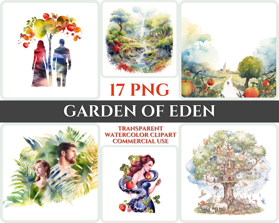 Garden of Eden Clipart PNG Watercolor Bundle Christian Clipart Abstract ...