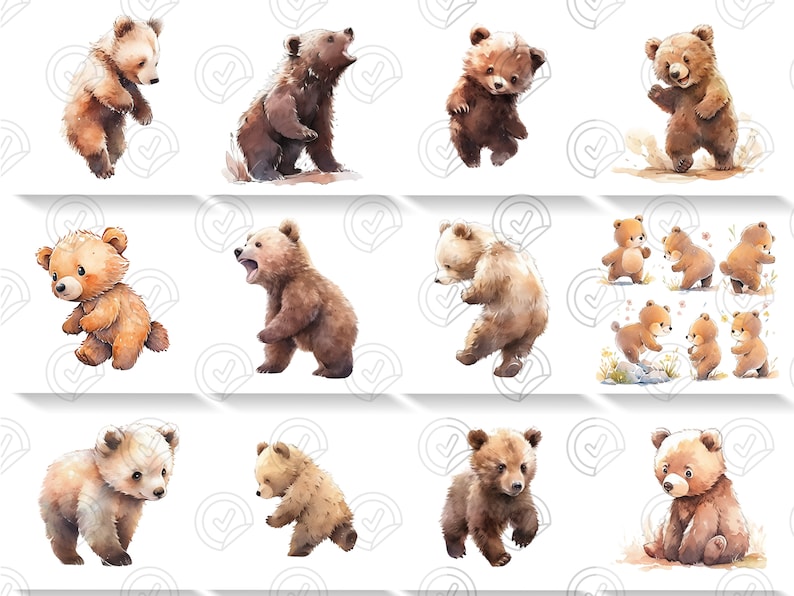 Watercolor Baby Bear Clipart Cute Bear PNG Bundle Bear Wallart - Etsy