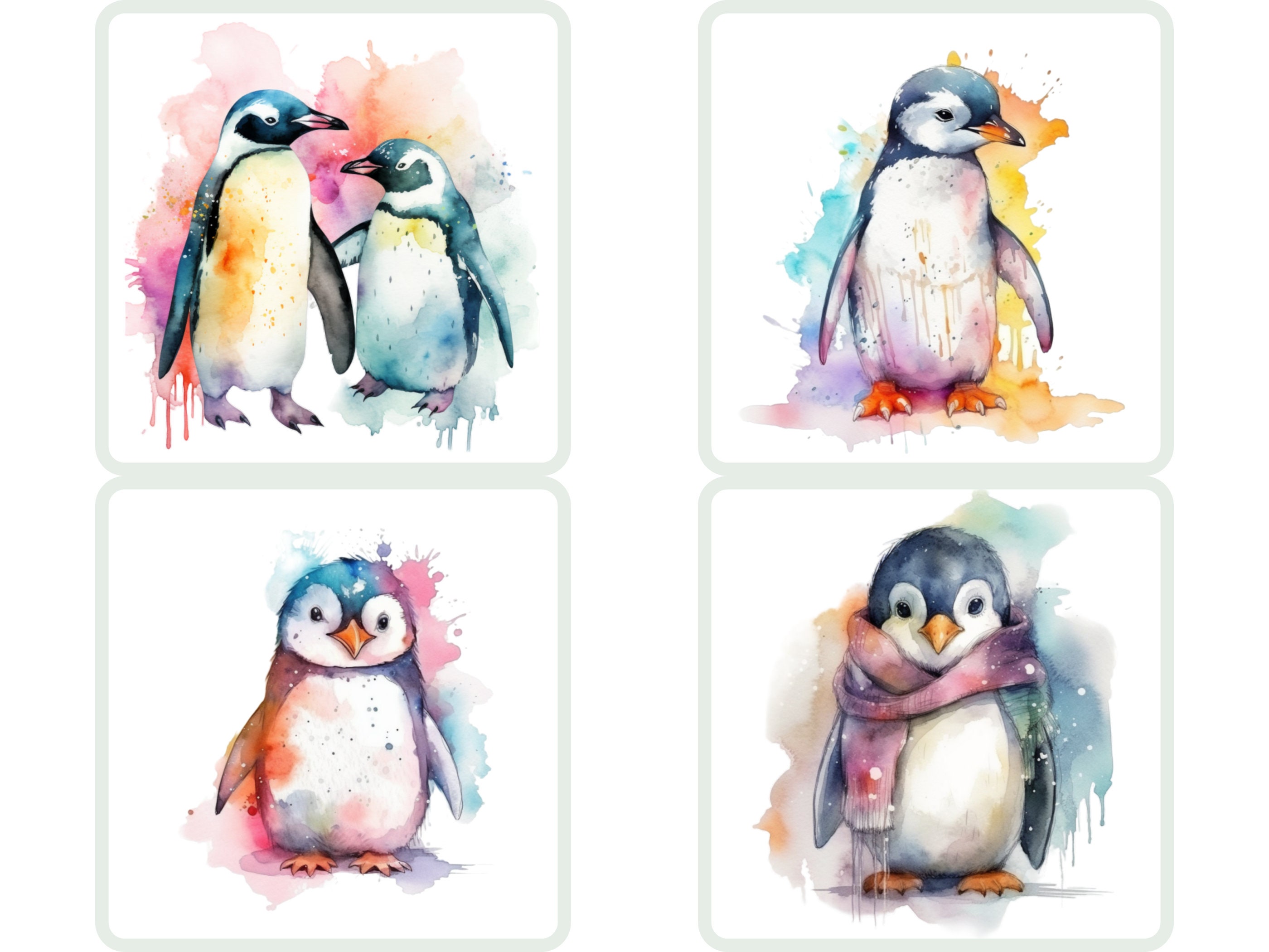 Watercolor Penguin Clipart Penguin PNG Bundle Penguin Wallart Gift ...