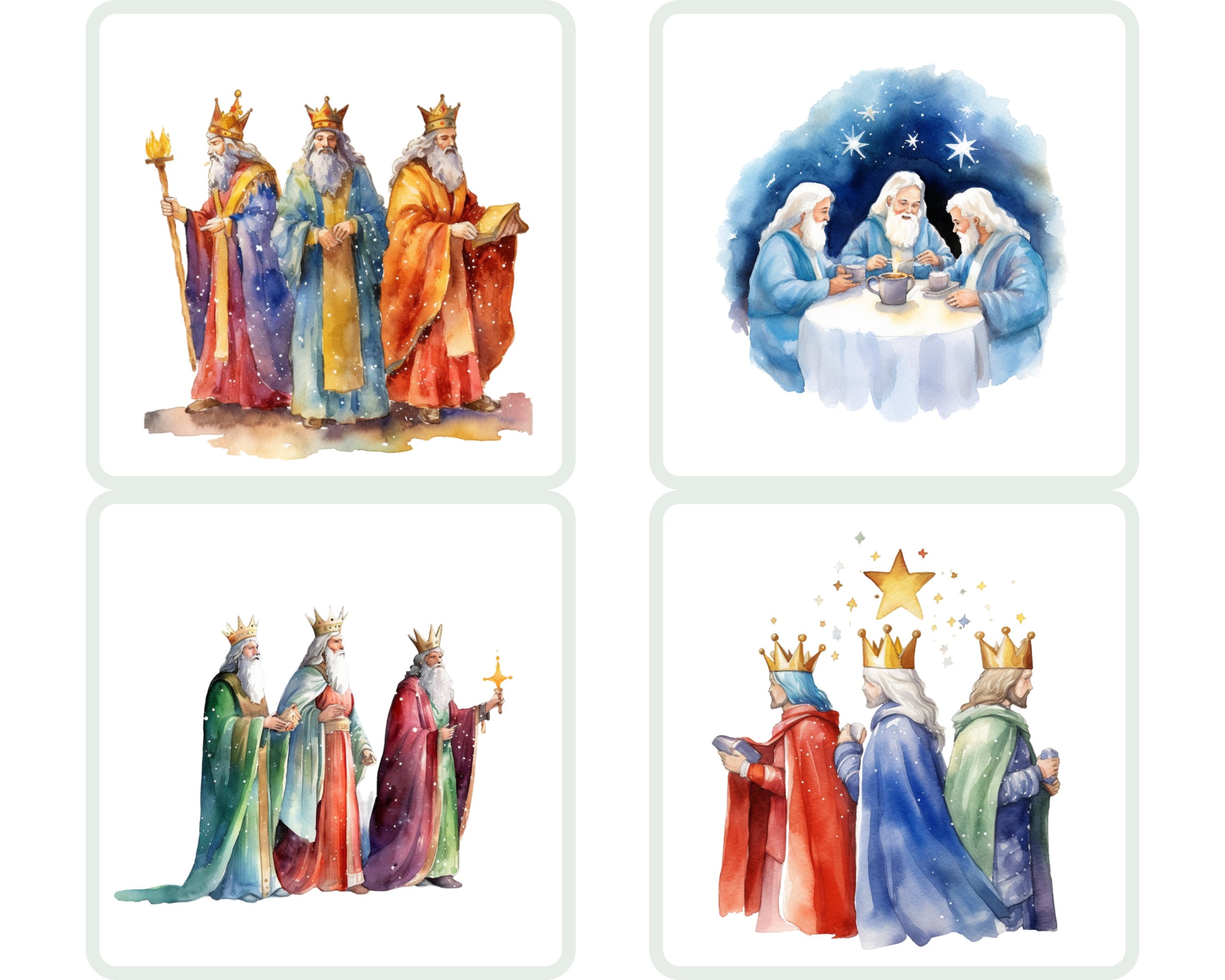 Three Wise Men Following the Star Clipart PNG Watercolor Bundle ...