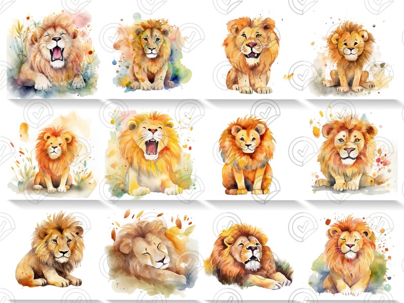 Watercolor Lion Clipart Cute Lion PNG Bundle Lion Wallart Gift - Etsy