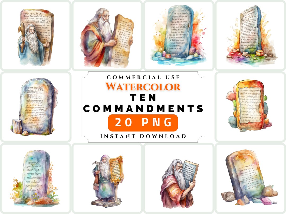 Ten Commandments Clipart PNG Watercolor Bundle Christian - Etsy Australia