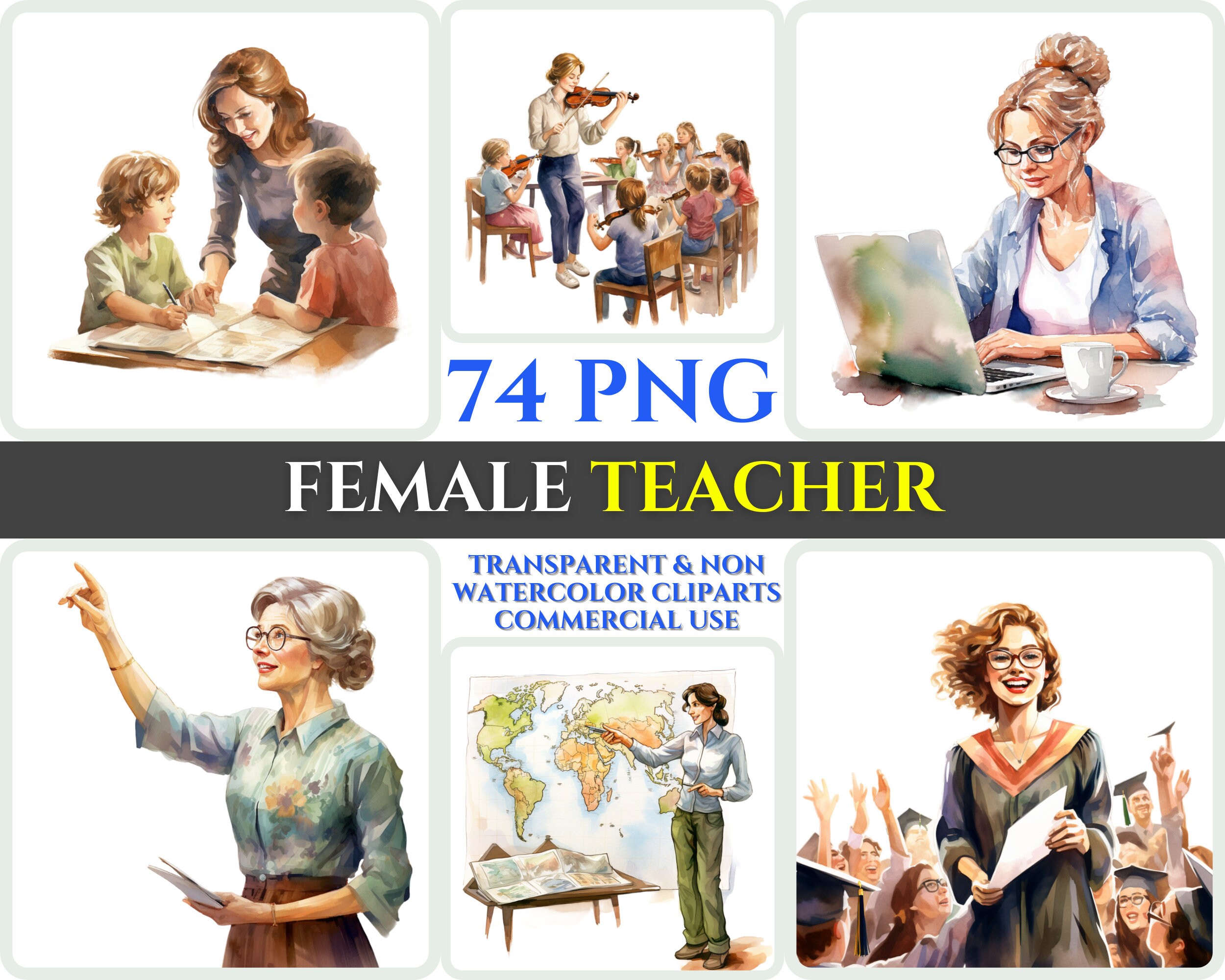 Watercolor Female Teacher Clipart School Education Clip Art - Etsy