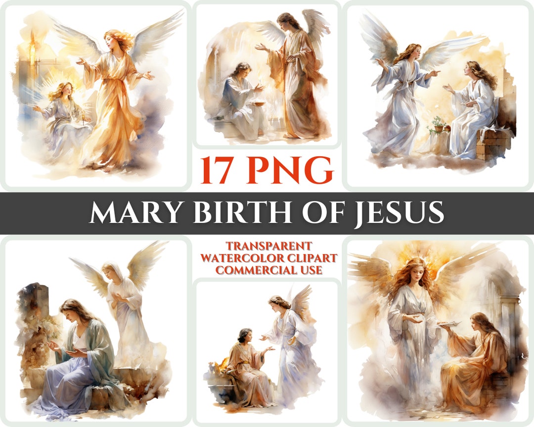 Mary Angel Birth of Jesus PNG Clipart Watercolor Christian Gift ...