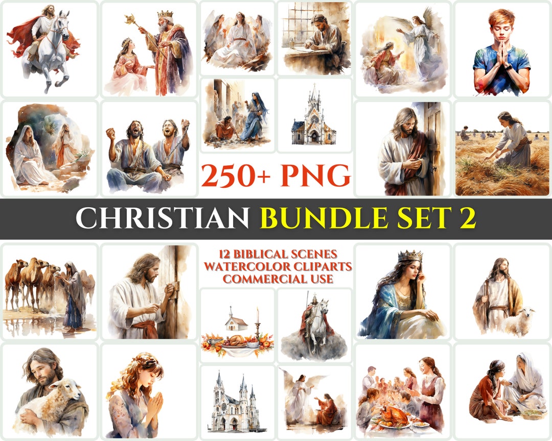Christian PNG Bundle Set 2 Watercolor Jesus Clipart Spiritual Women in ...